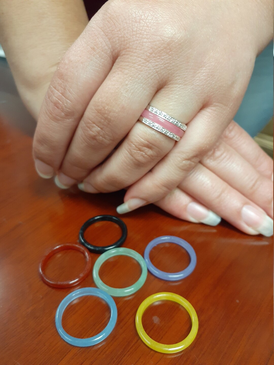 Sterling Silver Interchangeable Jade Ring Set With Cubic Zirconia - Etsy