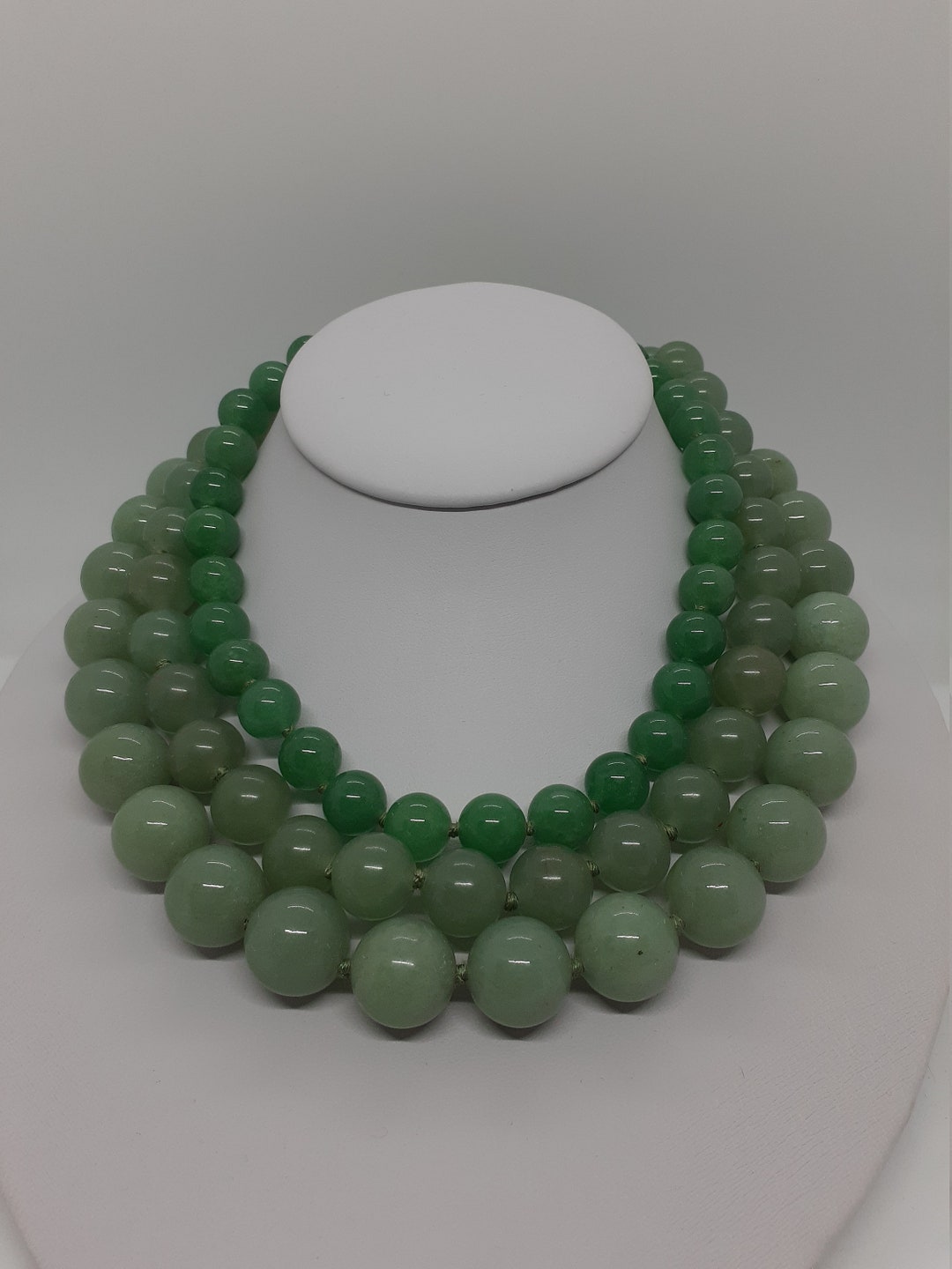 Natural Color GREEN Jade Necklace 10mm/12mm/15mm Smooth Polished Round ...