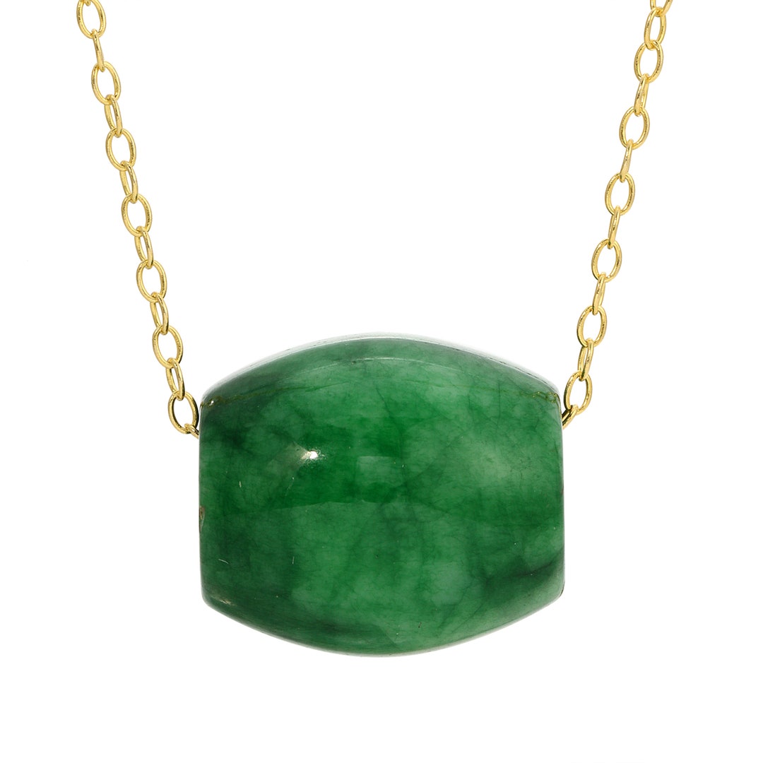 Green JADE Barrel Beads Pendant / Necklace /charm With Silver Over Gold ...