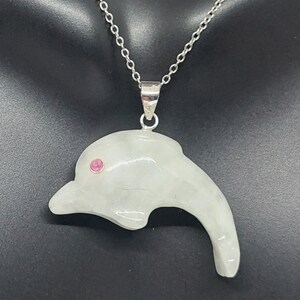 GREEN Jade Natural Color Grade A Dolphin Pendant 925 Silver. Jade/ruby ...
