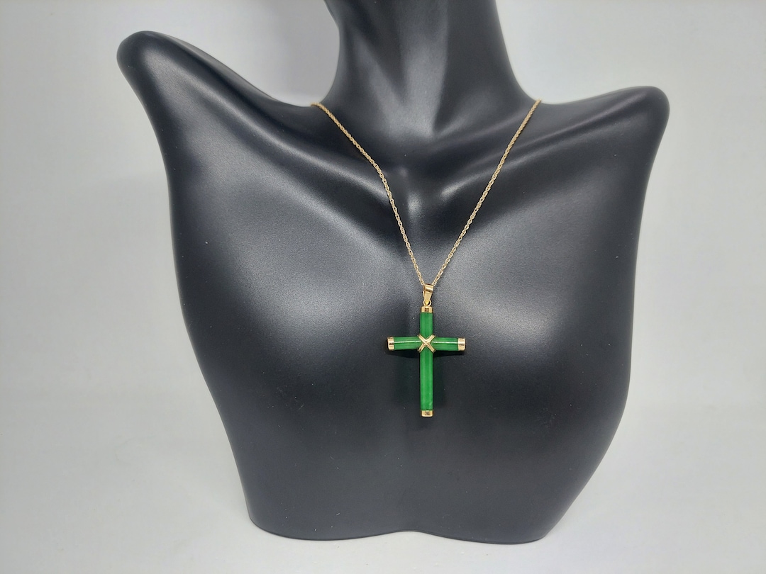 GREEN Jade Cross Charm Pendant/necklace in 14k Yellow Gold. Jade Cross ...