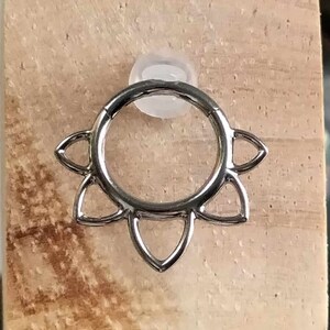Open Lotus Petal Hinged Segment Ring / Septum, Daith, Cartilage, Nose, Ear, Helix, Tragus ASTM:F ...