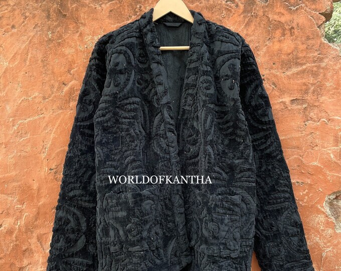 Velvet Cotton Applique Cutwork Luxury House Jacket Unisex, Indian 100% ...