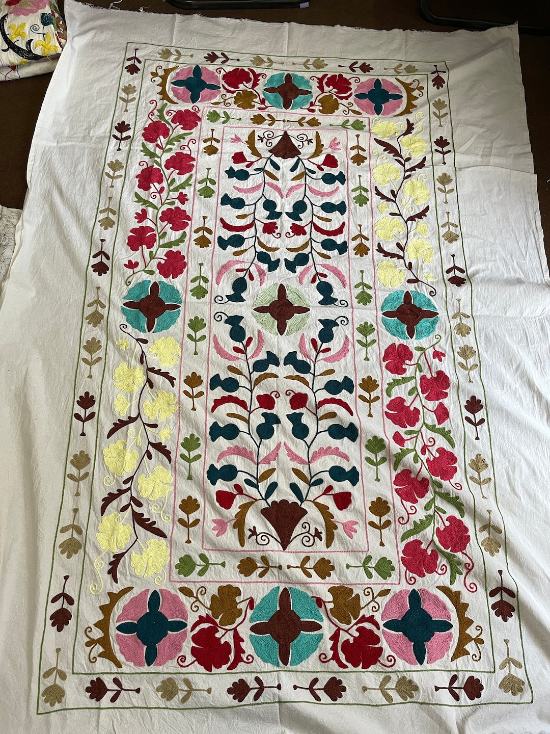 Uzbek Cotton Throw Blanket Hand Embroidery Bed Sheet Bedspread Suzani ...