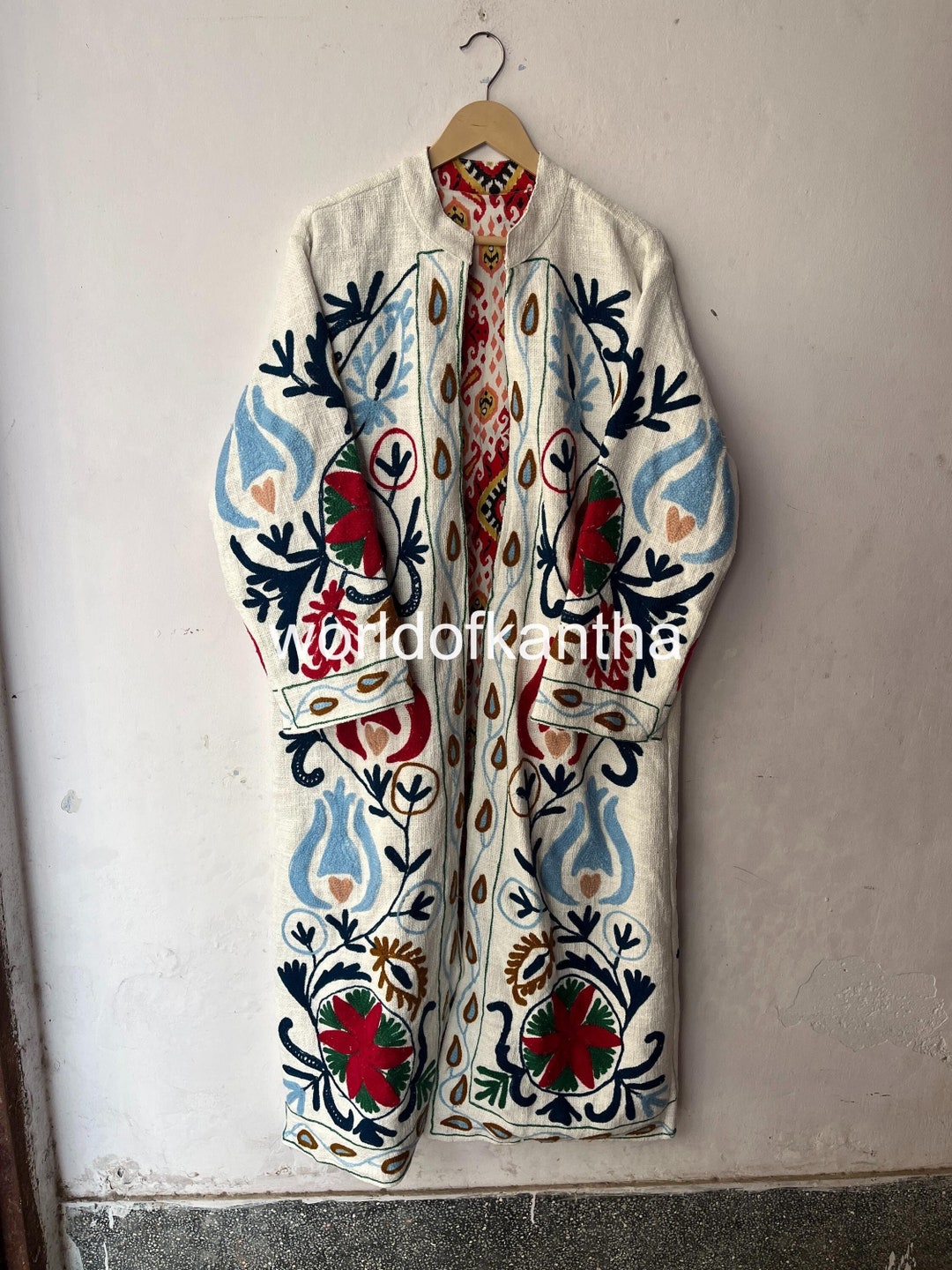 Cotton TNT Long Suzani Embroidery Coat, Indian Handmade Women Robe ...