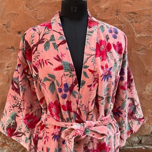 Indian Bird Print Luxury Velvet House Robe, Unisex Kimono Boho Kimono ...