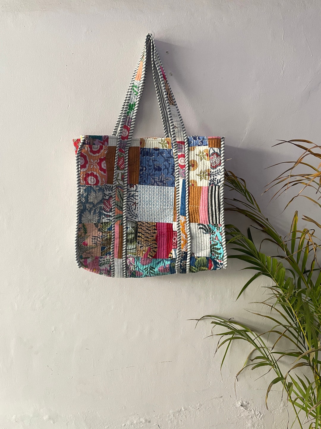 Assorted Patchwork Quilted Duffle Cotton Tote Shoulder Patch Bag ...