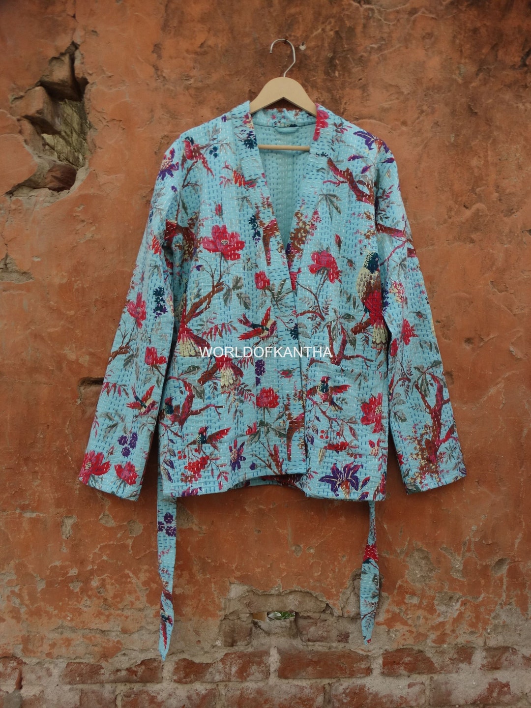 Indian Cotton Handmade Jackets, Floral Printed Jacket With Belt, Unisex ...