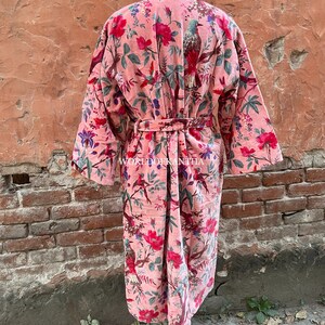 Indian Cotton Robe Gift Baby Pink Joy Red Exotic Bird House Robe Kimono ...
