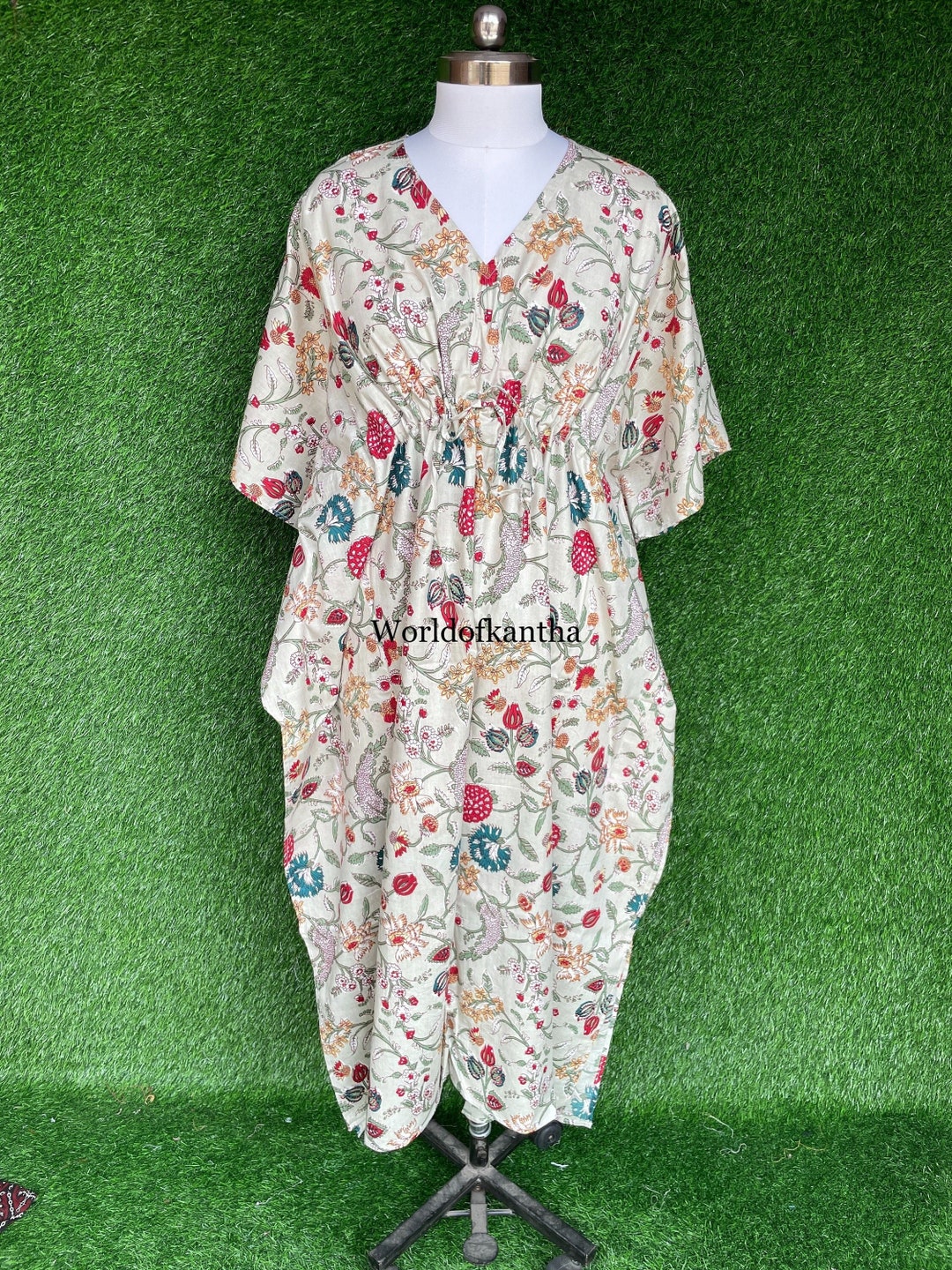 Indian Cotton Kaftan, Colorful Floral Print Caftan, Summer Handmade ...