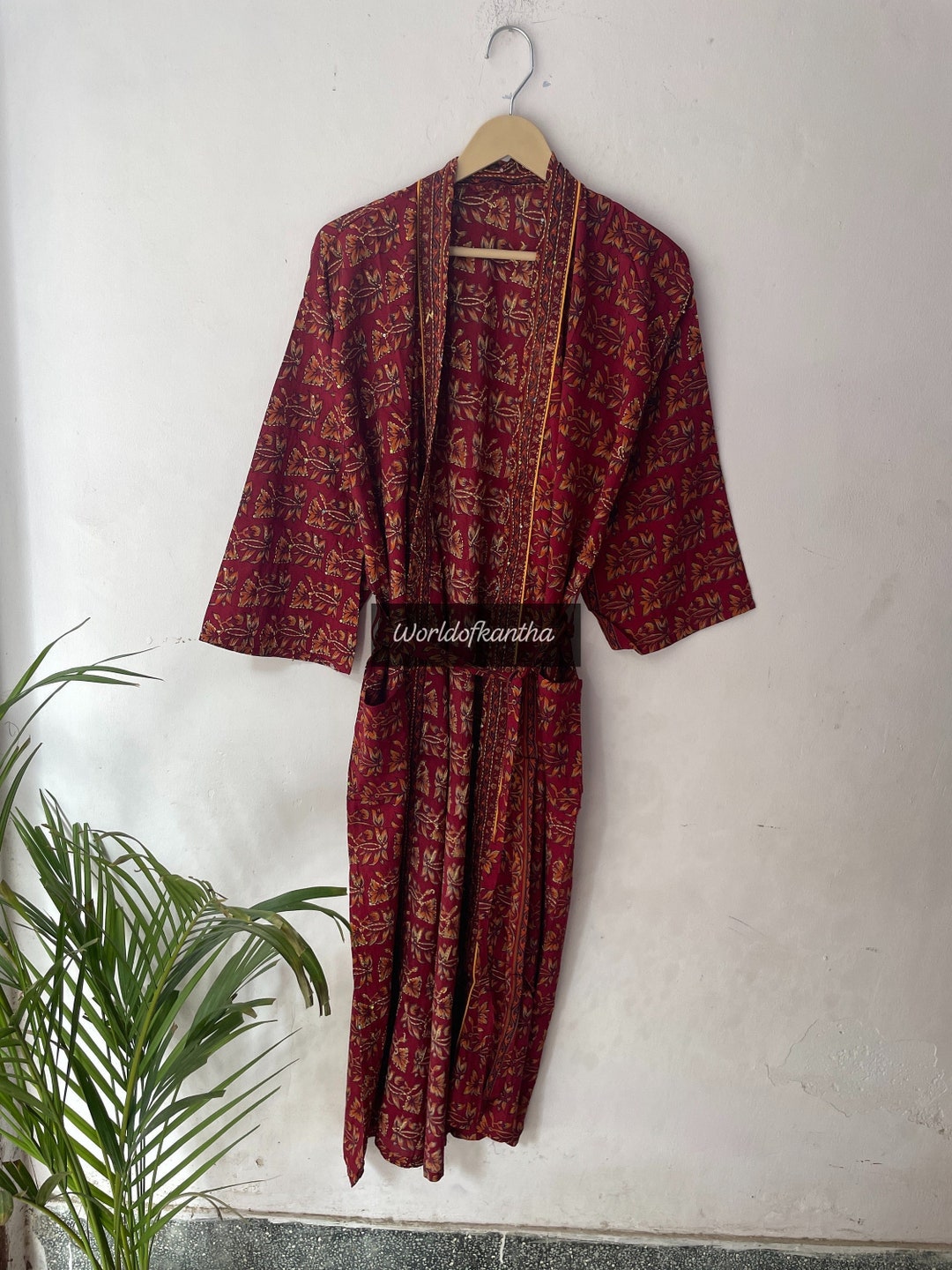 Silk Vintage Kimono Robe Getting Ready Robe Below Knee Length Gown ...