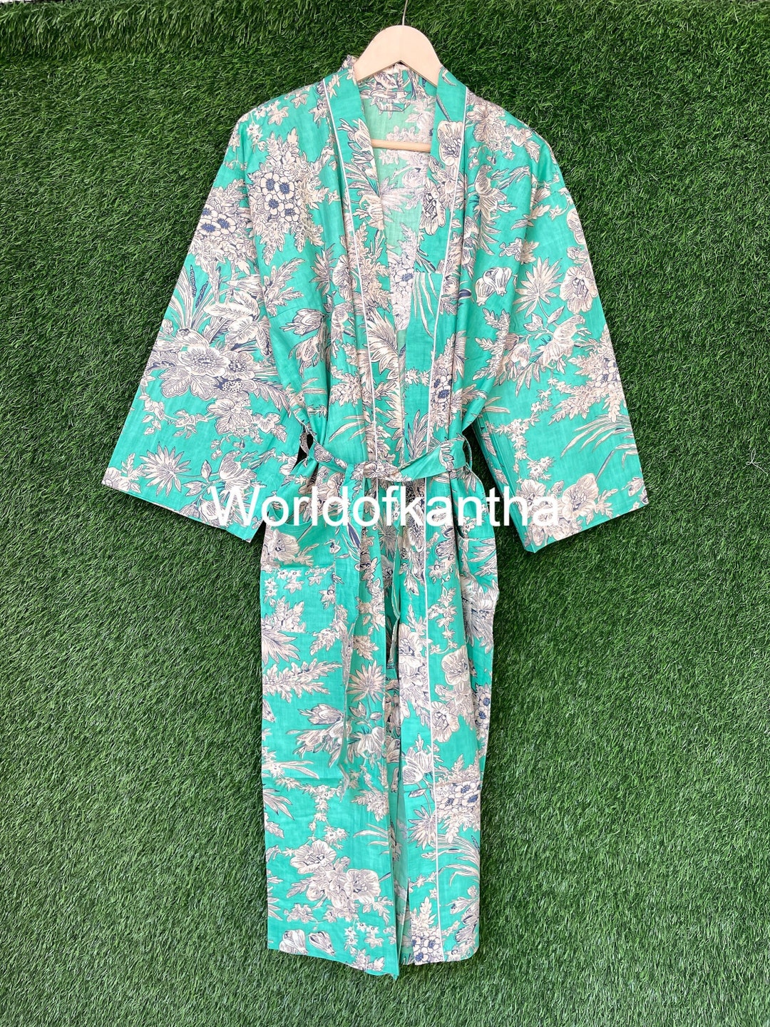Cotton Floral Printed Robe Indian Style Kimono House Robe, Dressing ...