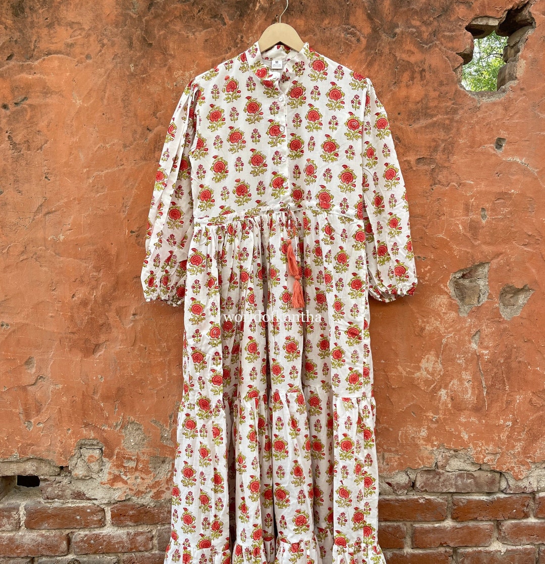 Hand Print Dress, Indian Soft Cotton Dress, Handmade Summer Dress, Top ...