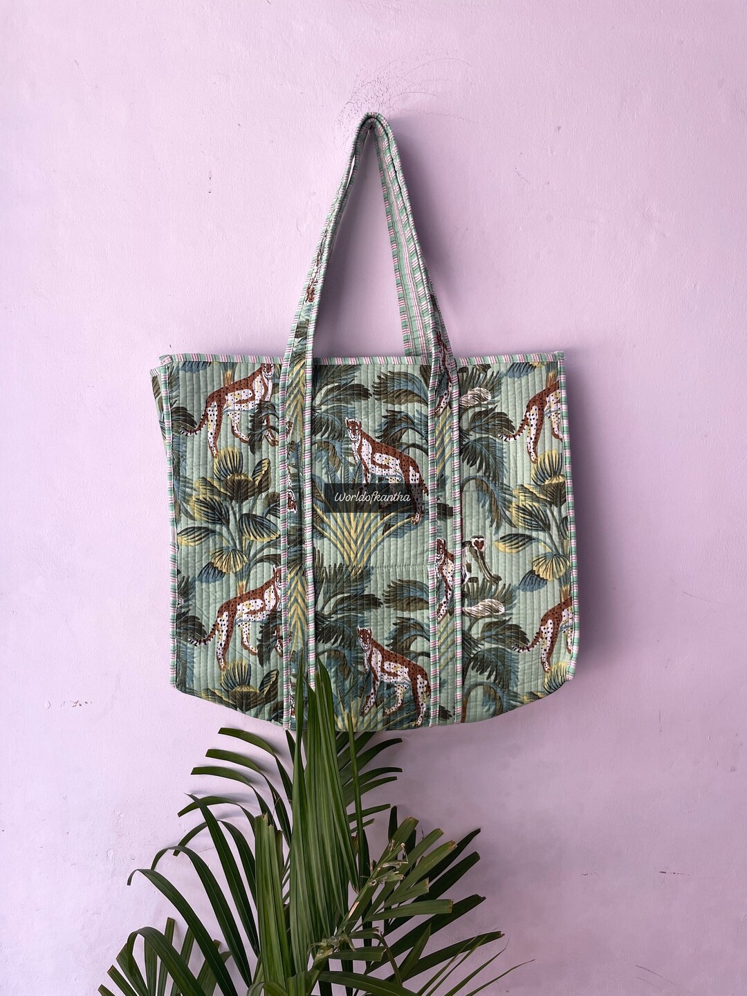 Quilting Cotton Jungle Print Bags, Handmade Tote Bag, , Jhola Bag ...