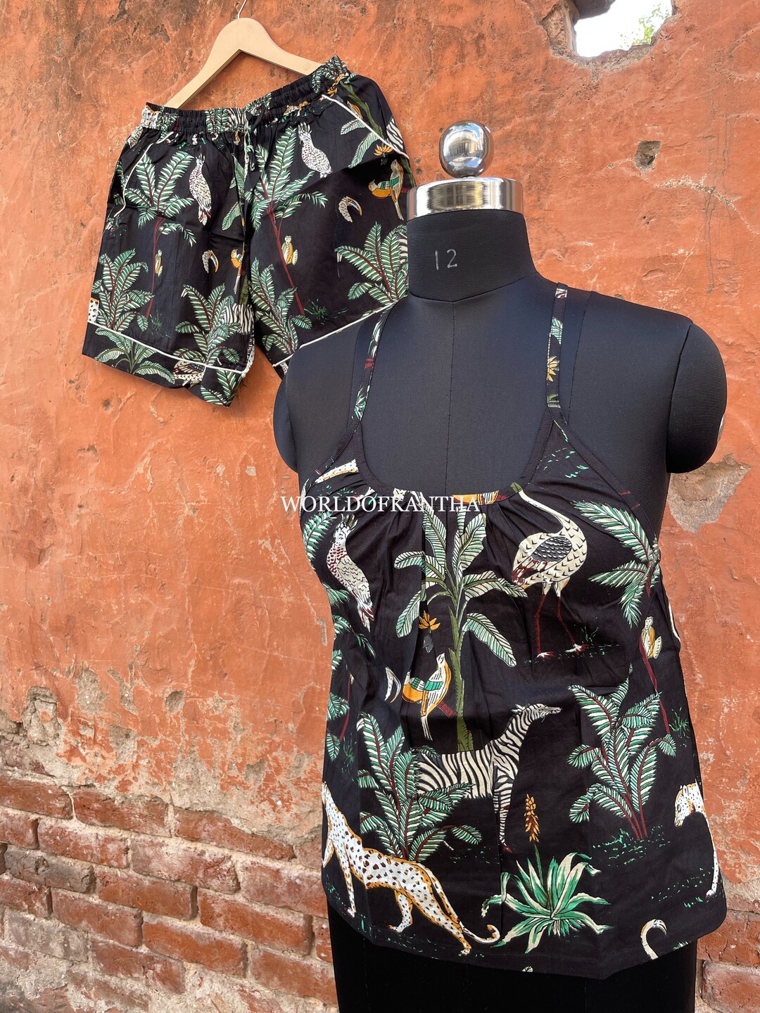 Indian 100% Cotton Camisole Safari Print Pajama Sets, Wedding Cami ...