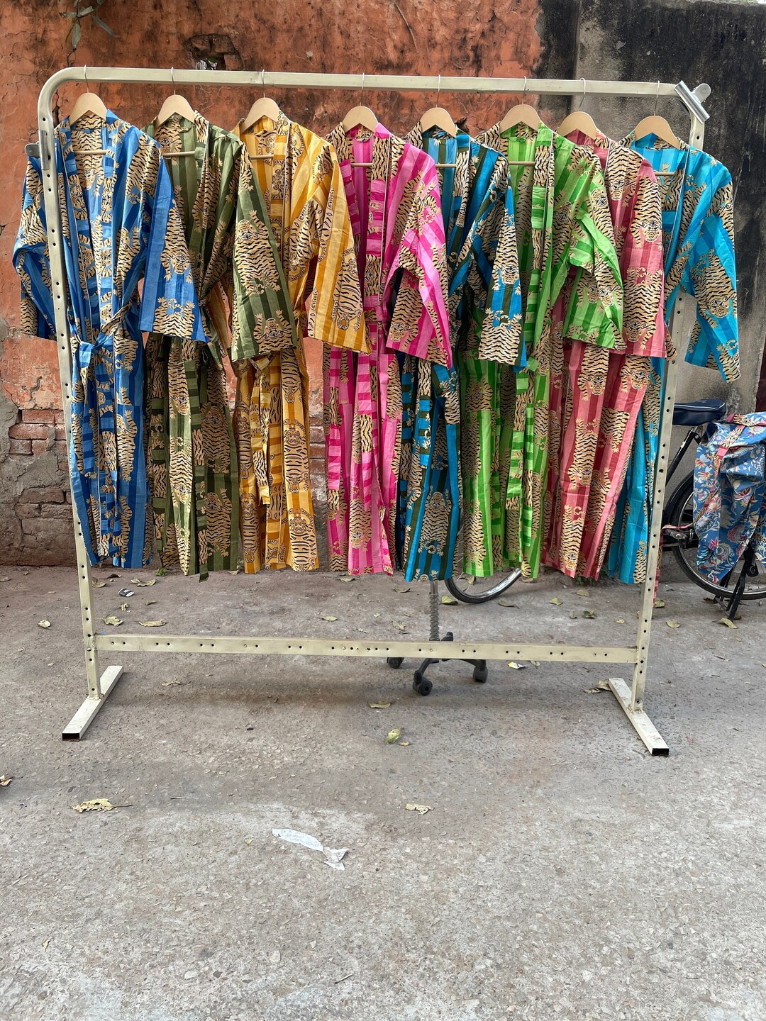 Tiger Printed Kimono Robe, Bridesmaid Gown, Soft Cotton Kimono, Women's ...