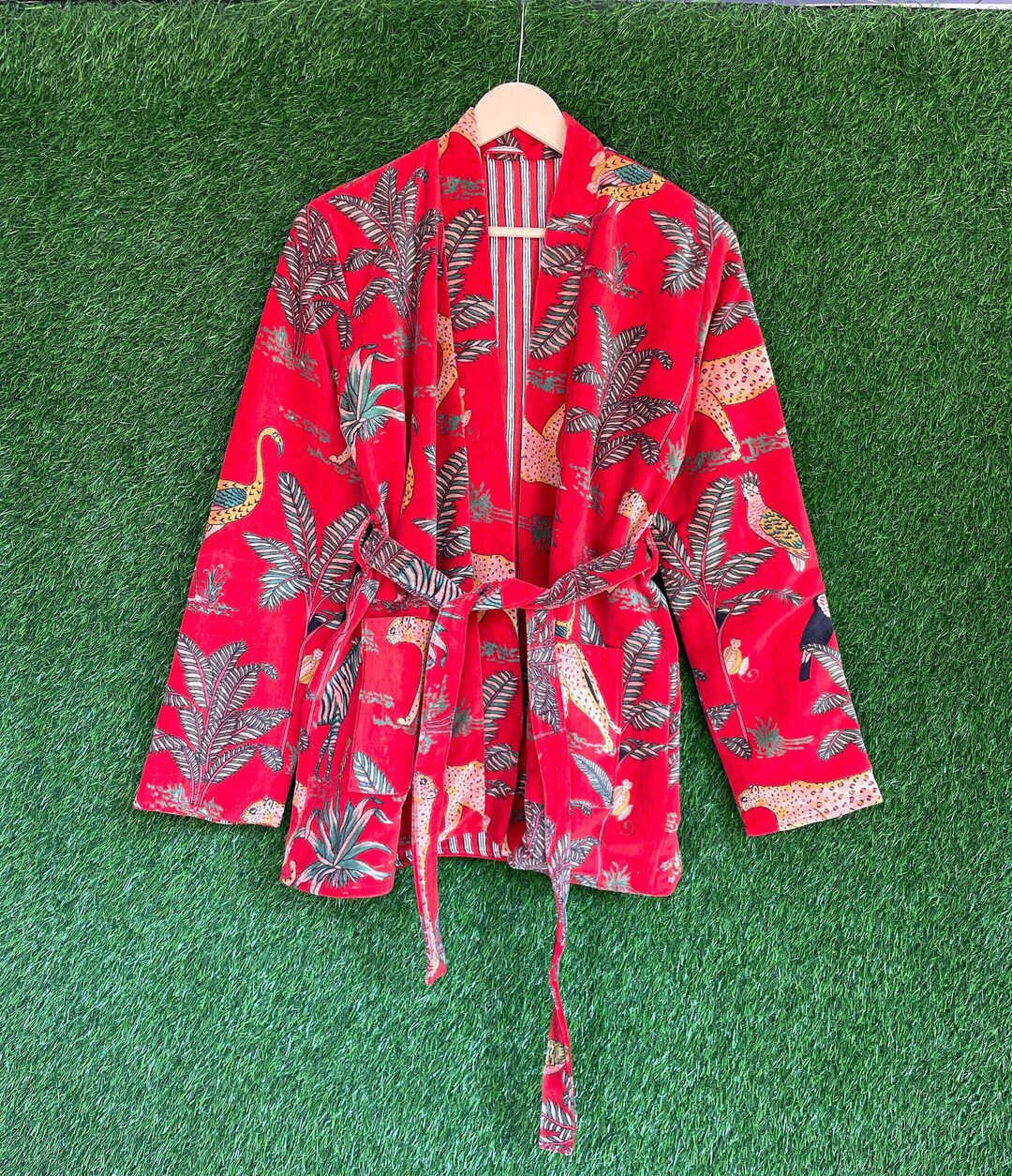 Velvet Cotton Safari Print Luxury Soft Velvet Winter Overcoat With ...