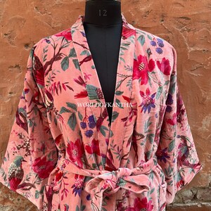 Indian Cotton Robe Gift Baby Pink Joy Red Exotic Bird House Robe Kimono ...