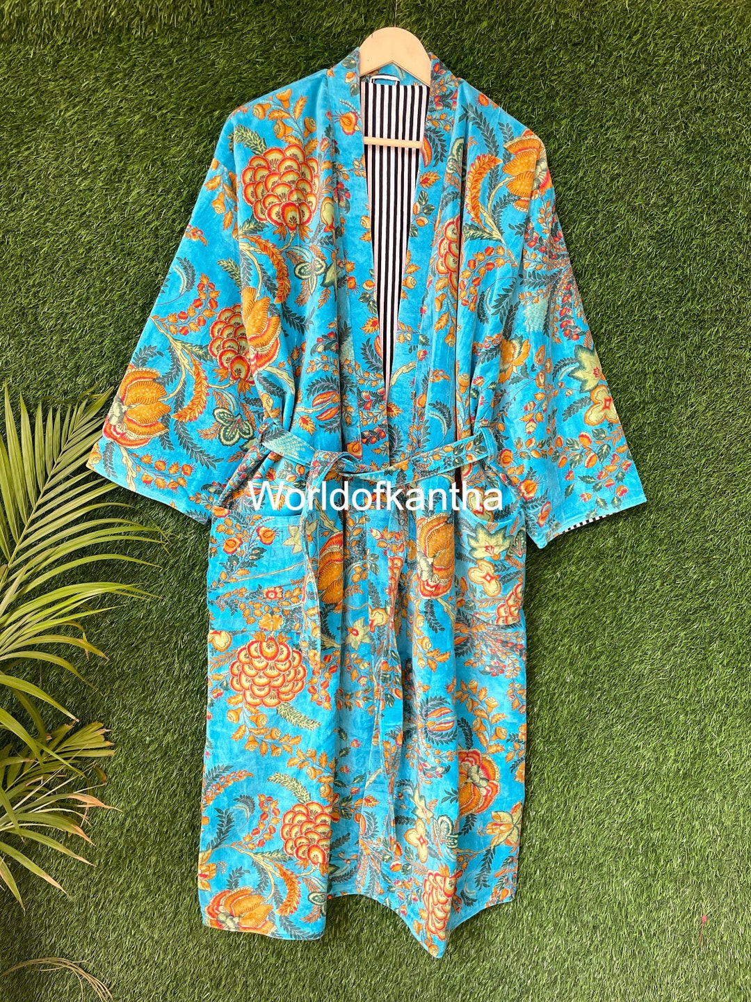 Cotton Long Velvet Kimono Robe, Indian Soft & Comfy Dress, Bridal Party ...