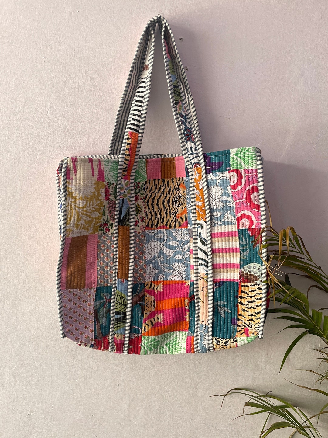 Assorted Patchwork Quilted Duffle Cotton Tote Shoulder Patch Bag ...