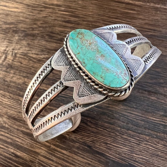 Vintage Silver Turquoise Native American Cuff Bracele… - Gem