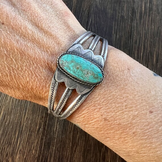 Vintage Silver Turquoise Native American Cuff Bracele… - Gem