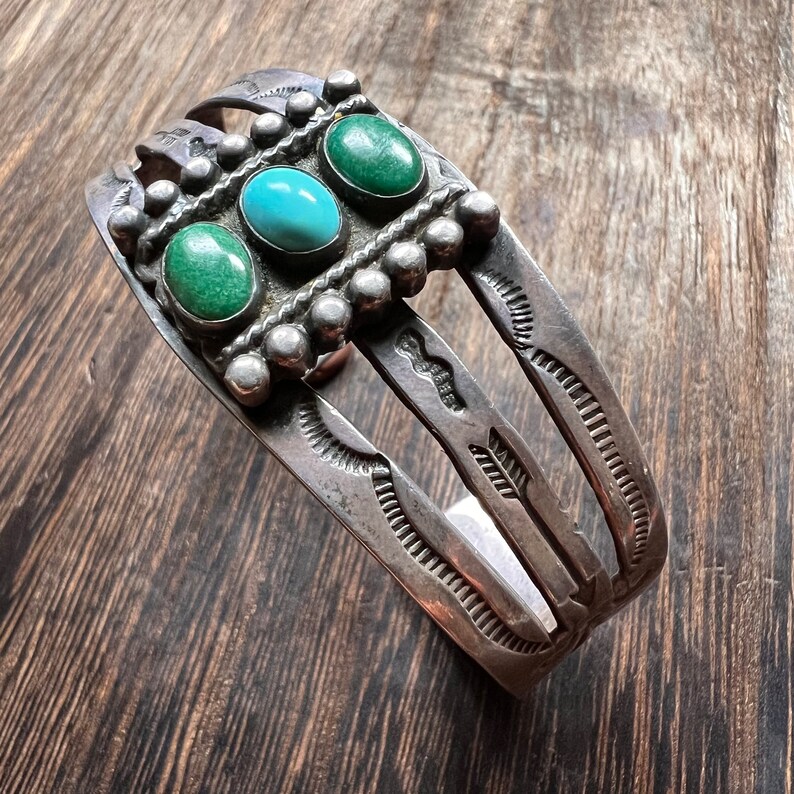 Vintage Native American Turquoise Cuff in Forged Silver - Etsy