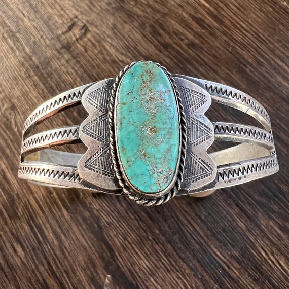 Vintage Silver Turquoise Native American Cuff Bracele… - Gem