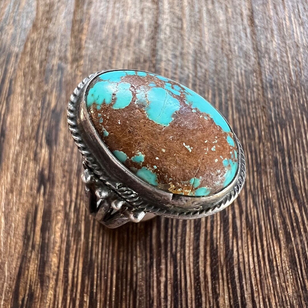 Vintage Native American Bisbee Turquoise and Silver Ring - Etsy