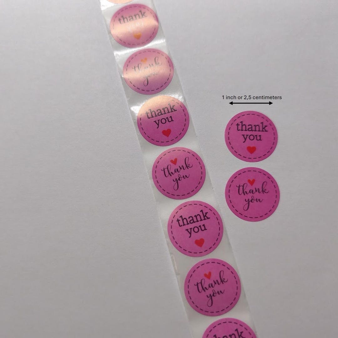Thank You Stickers – 2 Different Designs – Pink – Round Stickers 1 Inch ...