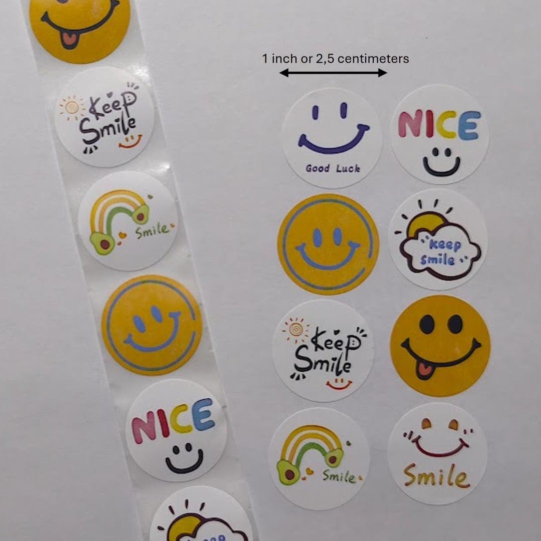 Smile Stickers – 8 Designs – 1 Inch – Cheerful Stickers for Gifts, Mail ...