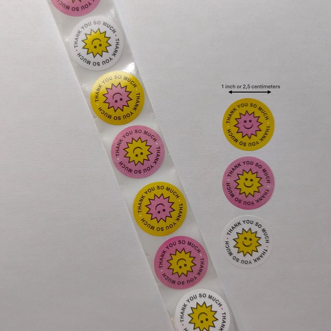 Round Thank You so Much Stickers – 1 Inch – Cheerful Colors – Perfect ...