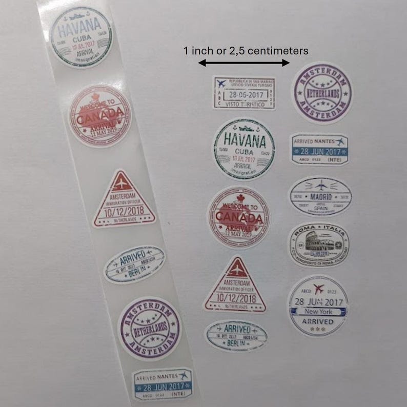 Passport Stamp Stickers – 10 Designs – 1 Inch Travel Stickers for ...