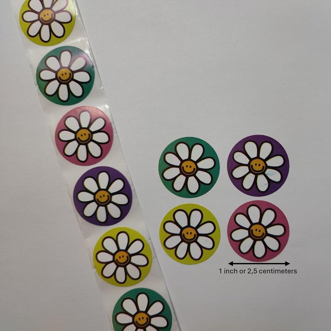 Flower Smiley Emoji Stickers – Set of 4 Designs – 1 Inch Seal Stickers ...