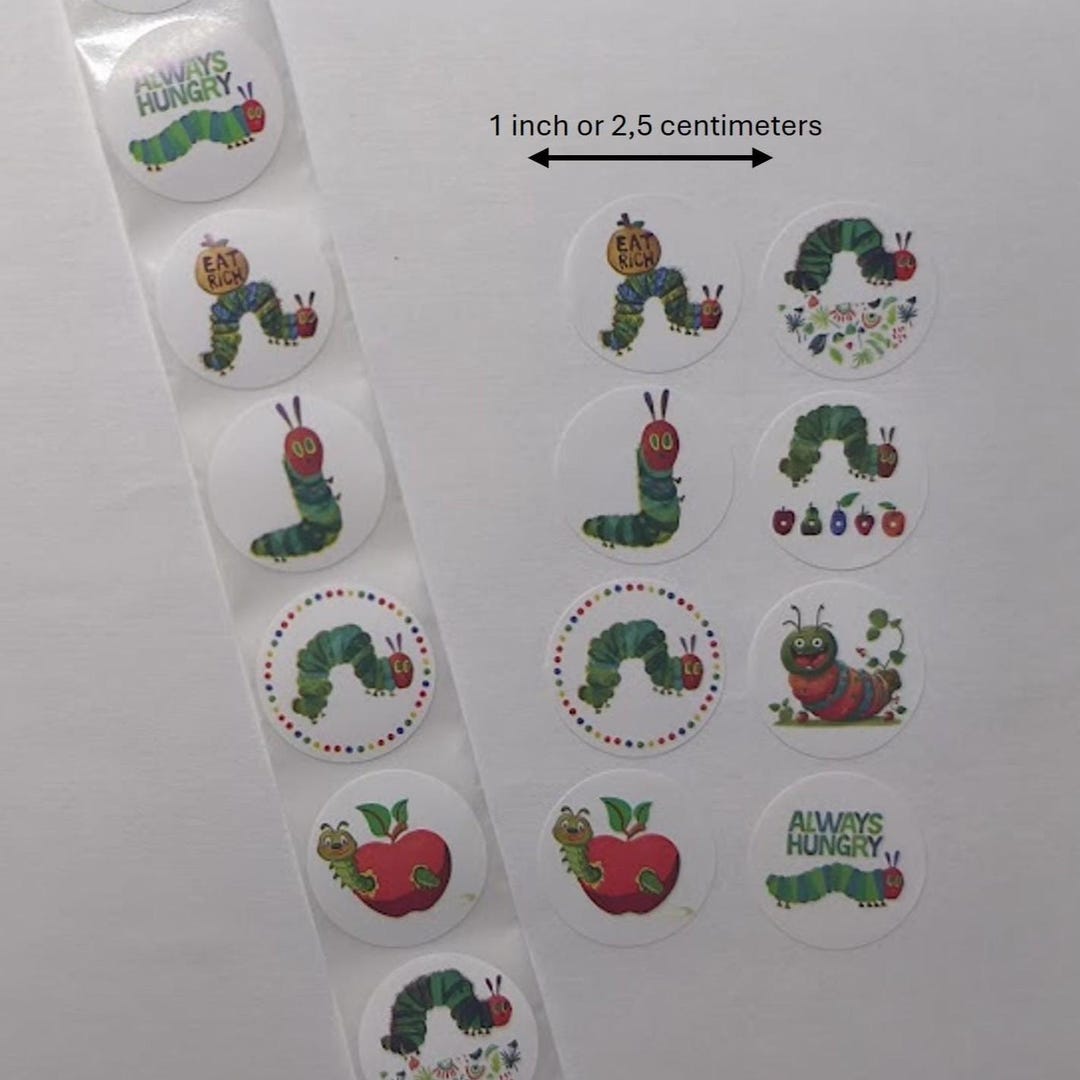 Caterpillar Stickers – 8 Round 1 Inch Designs – Animal Seal Stickers ...