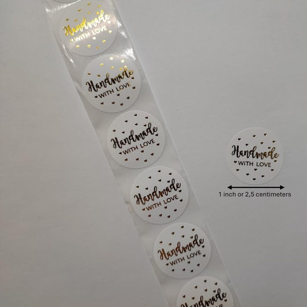 Handmade With Love Stickers | Sealstickers, 1 Inch, White Paper, Golden ...