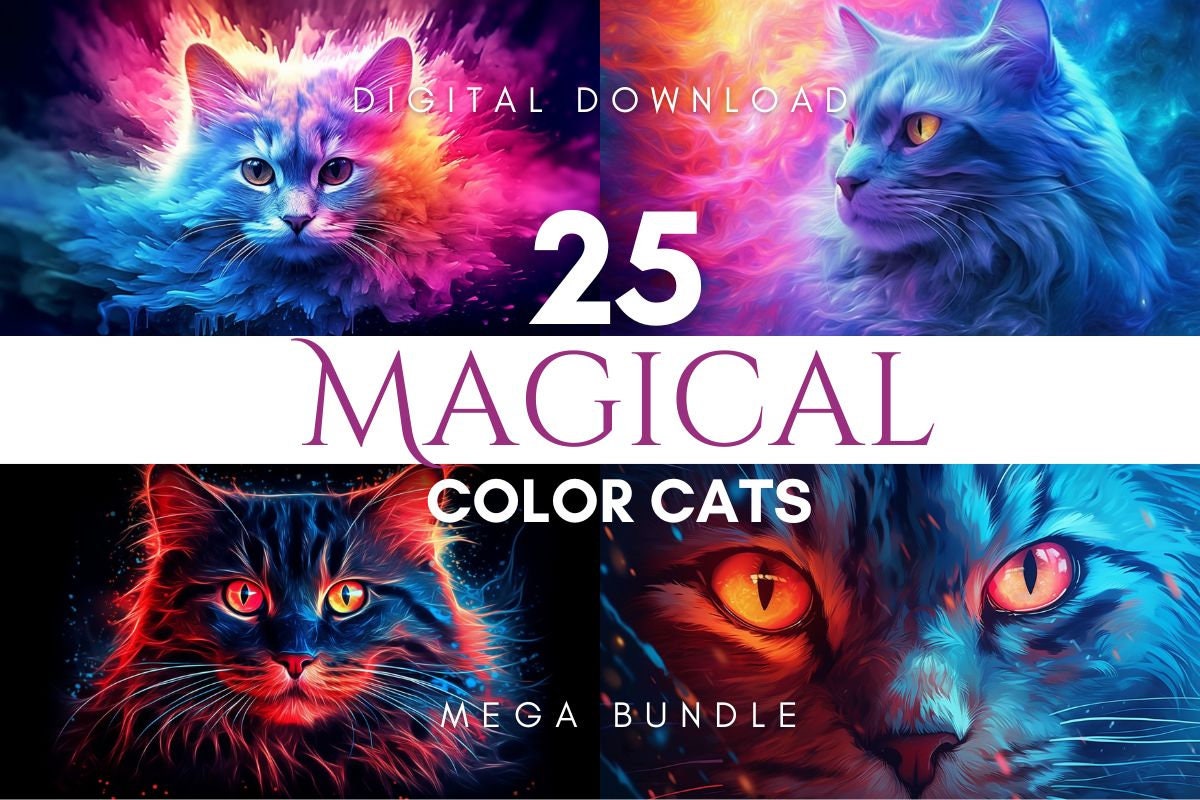 25 Magical Color Cats Mega Bundle Fantasy Kitty Magic Cat - Etsy