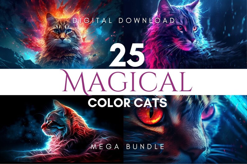 25 Magical Color Cats Mega Bundle Fantasy Kitty Magic Cat - Etsy