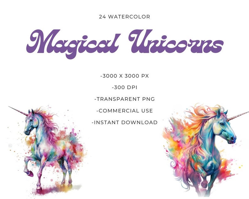 24 Watercolor Magical Unicorn Clipart Fantasy Clip Art - Etsy
