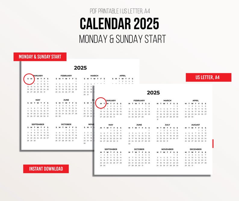 2025 2026 Printable Yearly Calendar • Simple Full Year Calendar ...