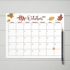 October 2024 Calendar Printable, Autumn Leaves, Sunday & Monday Start ...