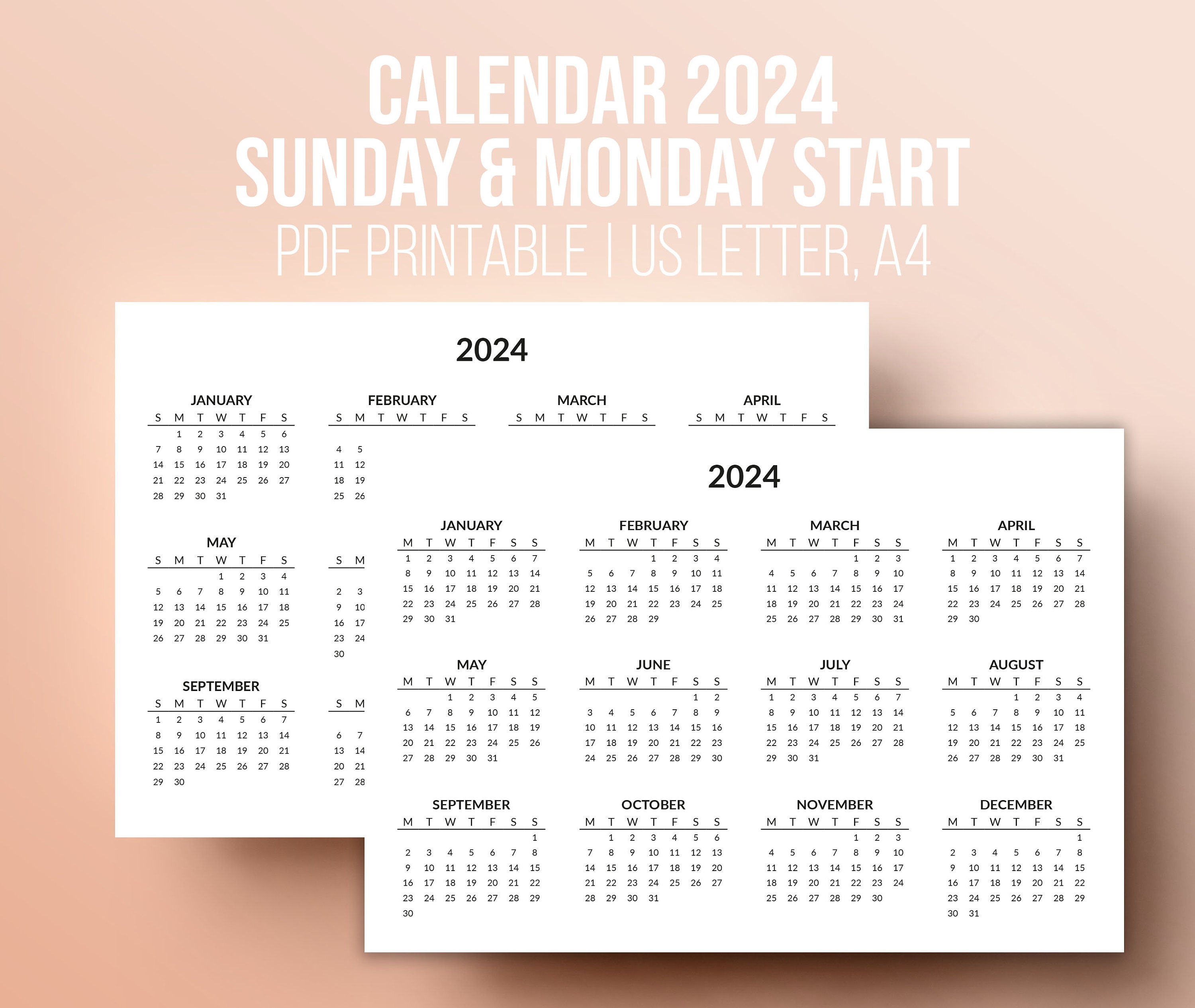 2024 Monthly Calendar With Notes, Printable Template, Minimalist ...