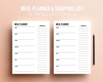 Weekly Meal Planner With Grocery List Printable, 7 Day Menu Plan, Mon ...