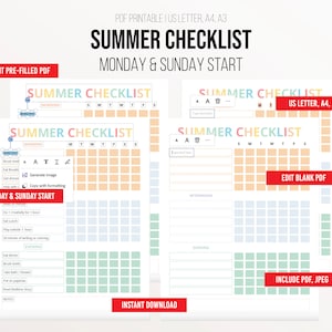 Summer Checklist Planner Printable - Etsy