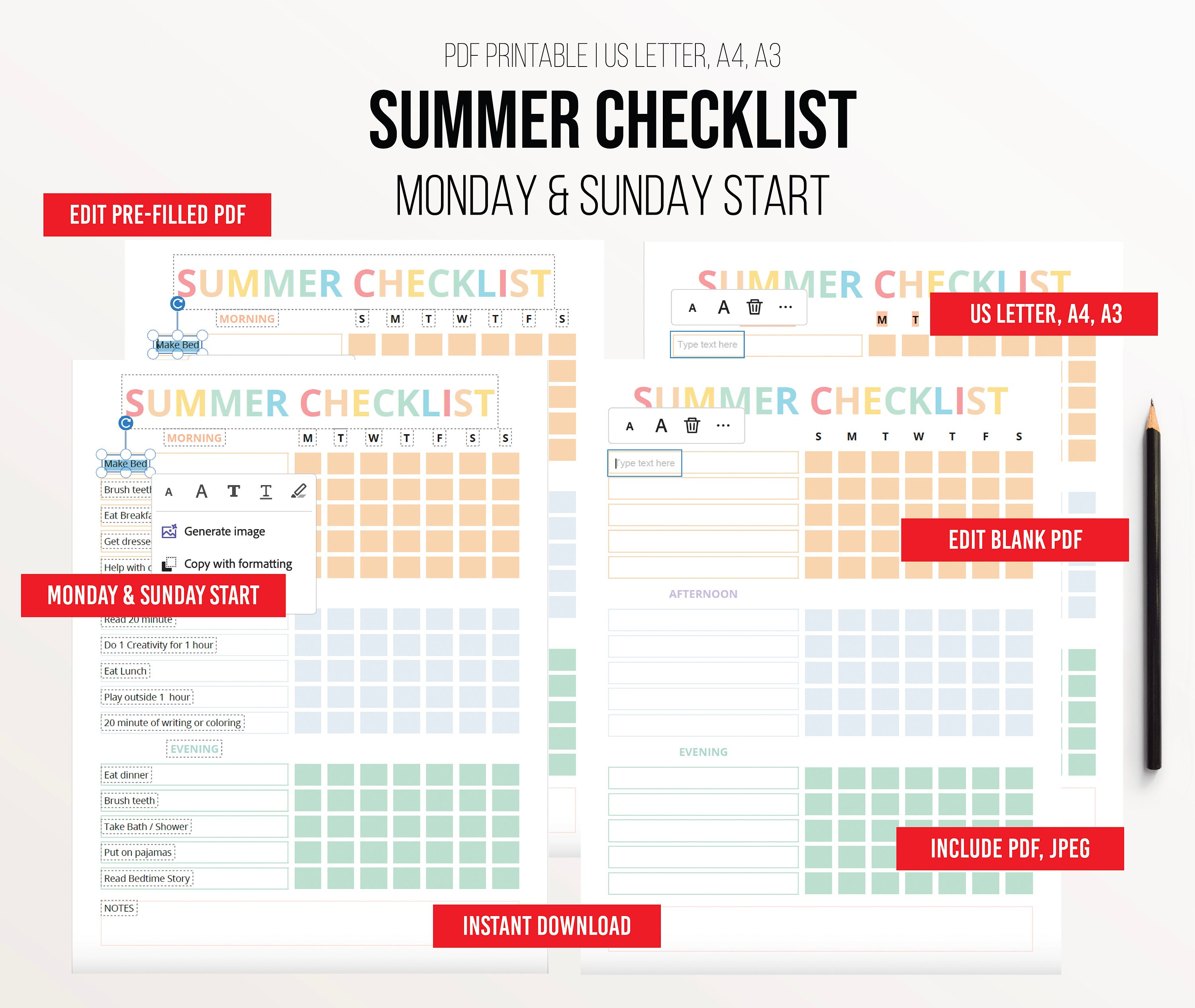 Summer Checklist Planner Printable - Etsy