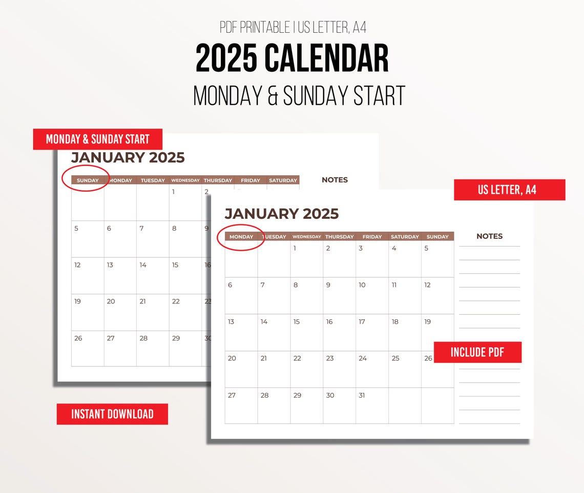 2025 Monthly Calendar With Notes: Minimalist Planner (PDF Printable) - Etsy