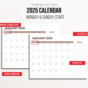 2025 Monthly Calendar With Notes: Minimalist Planner (PDF Printable) - Etsy