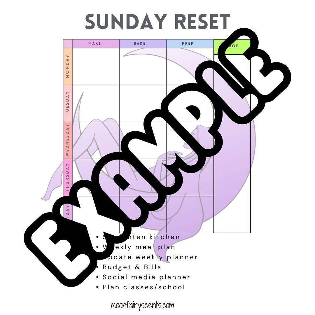 Sunday Reset Planner Page - Make, Bake, and Prep for Your Week | Planner Page 11.5"x8" PDF - Etsy