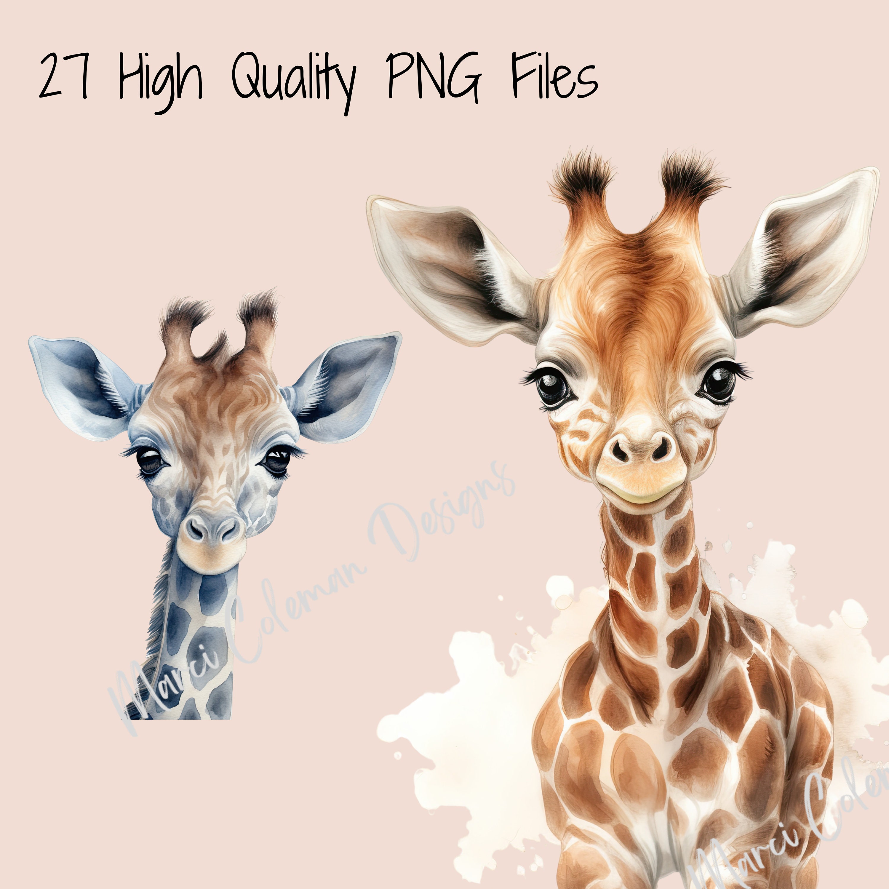 Watercolor Baby Giraffe Clipart Pack | 27 High Quality PNG Clip Art ...