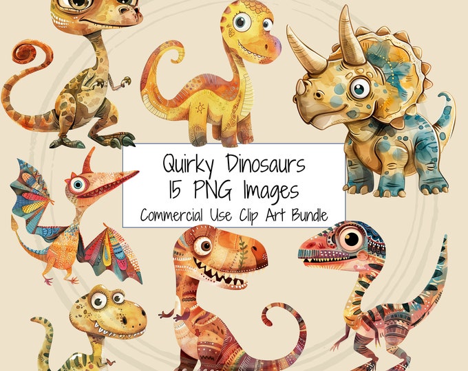 10 Quirky T. Rex Clip Art, Watercolor Clipart JPG, Junk Journal ...